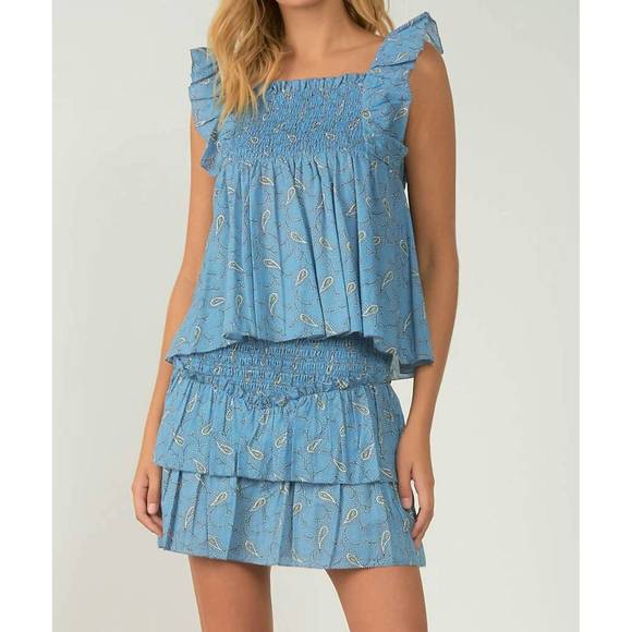 Elan | Tops | New Elan Printed Ruffled Cotton Top In Blue Paisley ...
